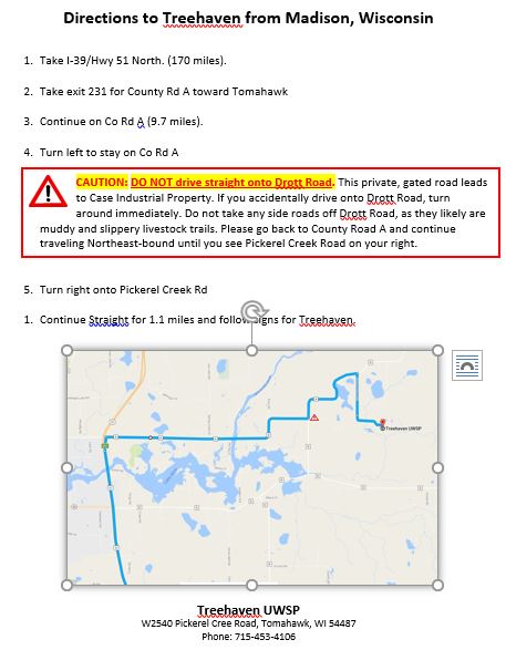 Directions - Treehaven | UWSP